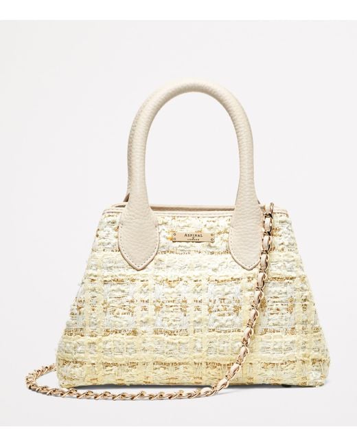 Aspinal of London Mini Tweed Paris Top-Handle Bag in Natural | Lyst
