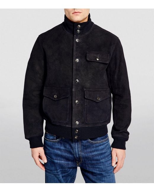 Polo Ralph Lauren Suede Bomber Jacket in Blue for Men | Lyst