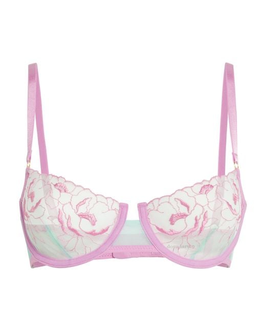 Dora Larsen Floral Embroidered Marta Underwire Bra in Pink | Lyst