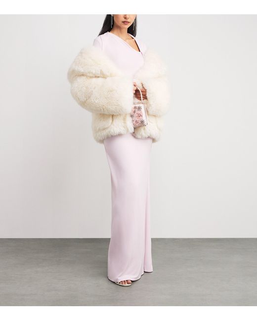 Self-Portrait Faux Fur Coat in White | Lyst