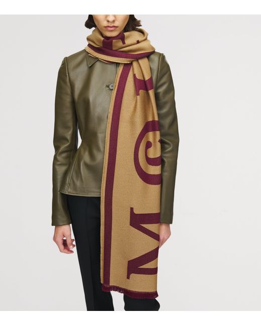 McQueen Wool Reversible Logo Scarf in Brown | Lyst UK