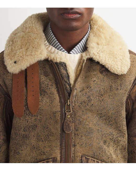 Polo Ralph Lauren Leather-Shearling Bomber Jacket in Brown for Men | Lyst UK