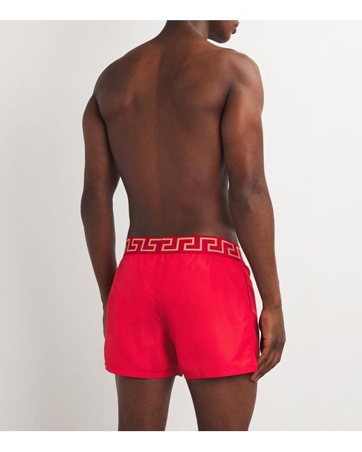 Versace Greca Border Swim Shorts in Red for Men | Lyst