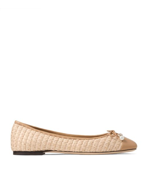 Jimmy Choo Elme Leather-Raffia Ballet Flats in Natural | Lyst