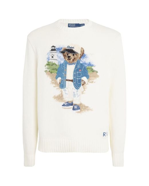 Polo Ralph Lauren Cotton Coastal Polo Bear Sweater in White for Men | Lyst