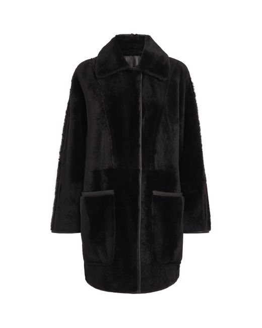 Max Mara Ram Shearling Reversible Coat in Black | Lyst