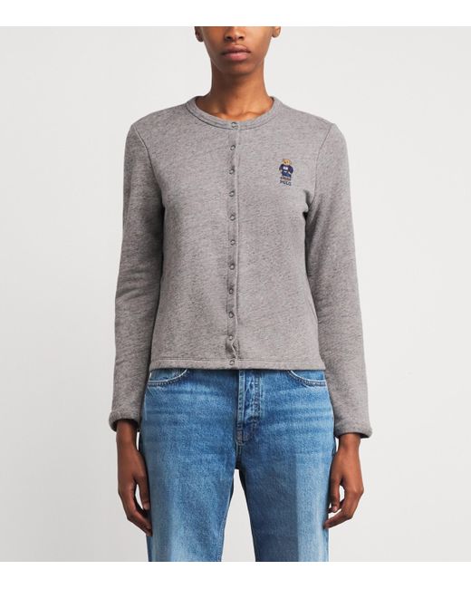 Polo Ralph Lauren French Terry Polo Bear Cardigan in Grey | Lyst UK