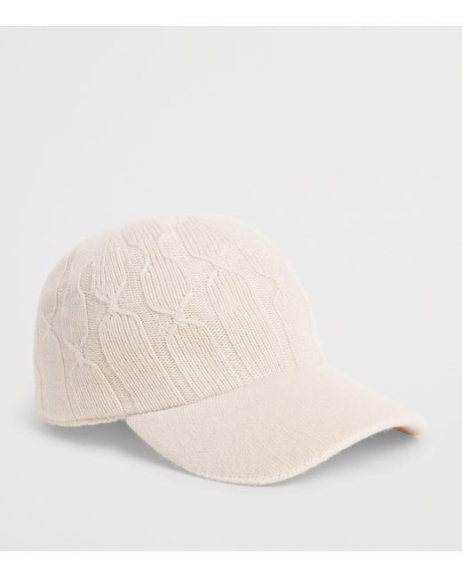 Eleventy Cashmere-Blend Cable-Knit Baseball Cap in White | Lyst UK