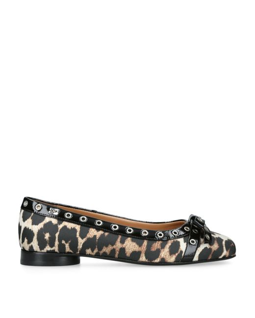 Ganni Leopard Print Eyelet Ballet Flats in Black | Lyst