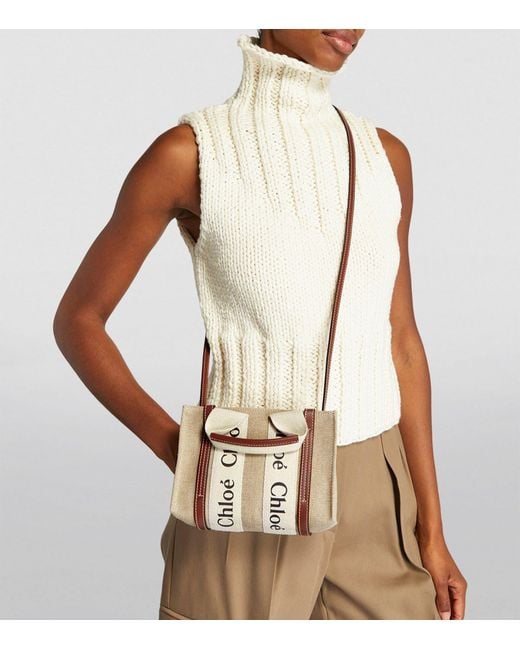 Chloé Mini Linen Woody Tote Bag in Metallic | Lyst