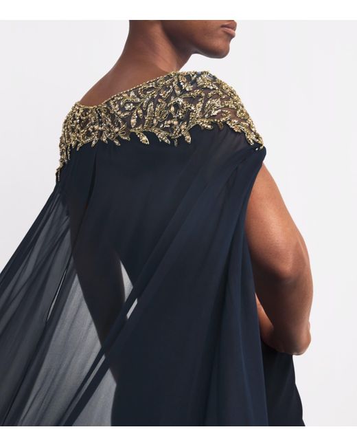 Jenny Packham Embellished Cape-Overlay Oka Gown in Blue | Lyst