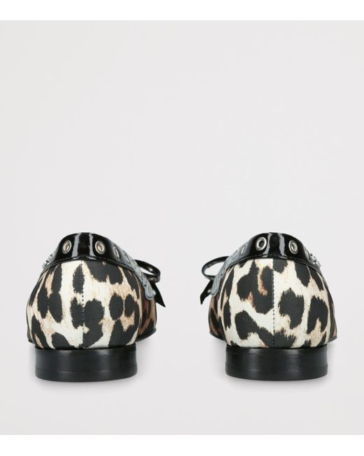 Ganni Leopard Print Eyelet Ballet Flats in Black | Lyst