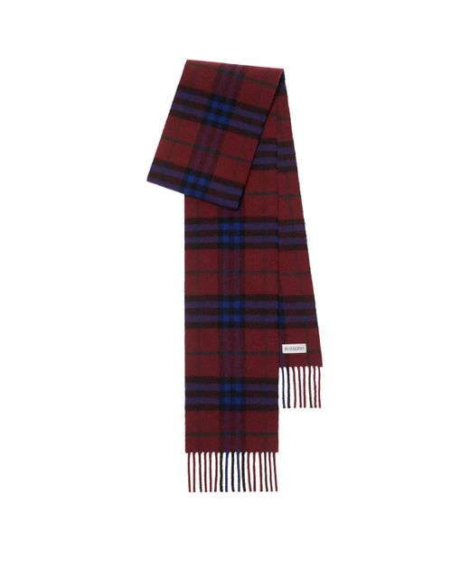 Burberry Cashmere Narrow Check Scarf in Red | Lyst UK