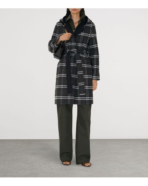 Burberry Wool Reversible Hooded Wrap Coat in Black | Lyst