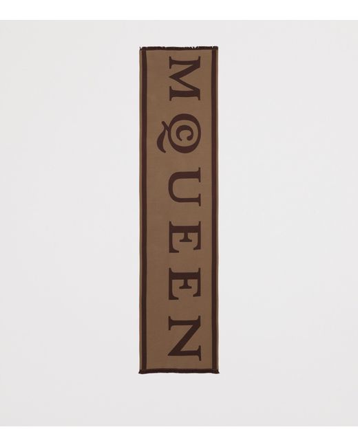 McQueen Wool Reversible Logo Scarf in Brown | Lyst UK