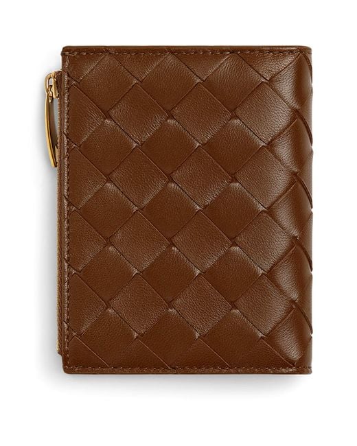 Bottega Veneta Small Leather Intrecciato Bifold Wallet in Brown | Lyst UK
