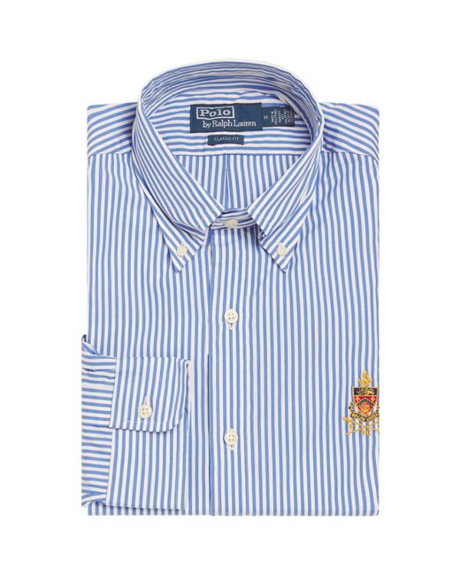 Polo Ralph Lauren Cotton Poplin Stripe Crest Shirt in Blue for Men ...