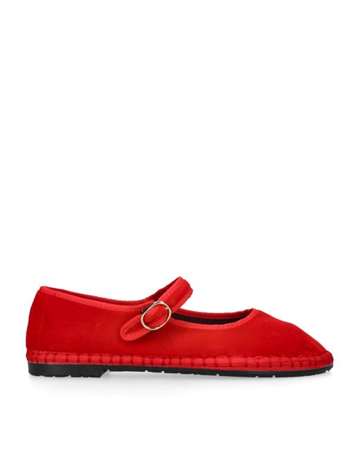Flabelus Velvet Mellark Mary Jane Flats in Red | Lyst