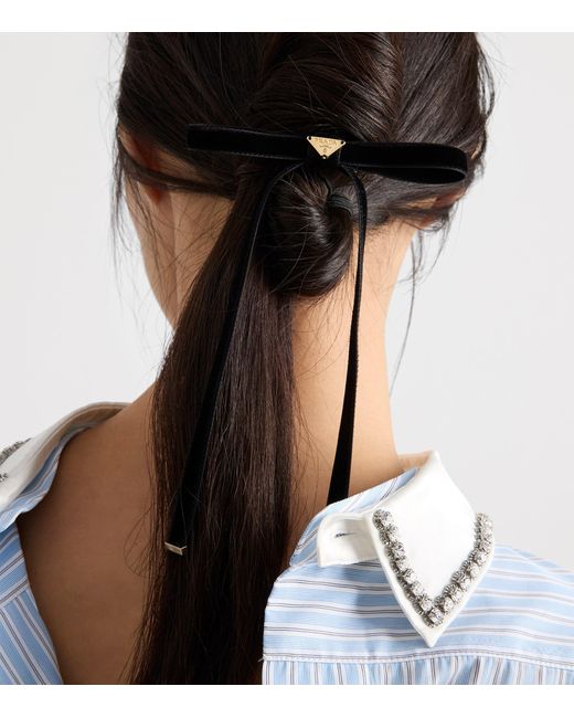 Prada Velvet Bow Hair Clip in Black | Lyst UK
