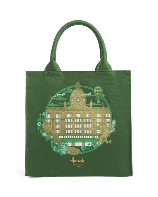 Harrods Small Cotton Heritage Shopper Bag in Green | Lyst