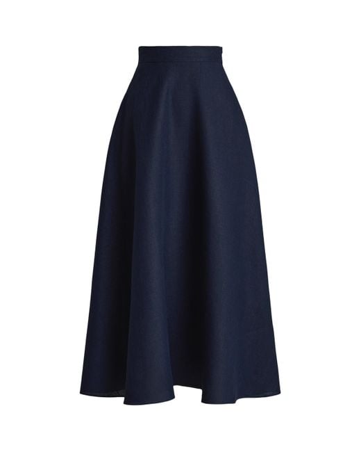 Ralph Lauren Linen Erica Midi Skirt in Blue | Lyst