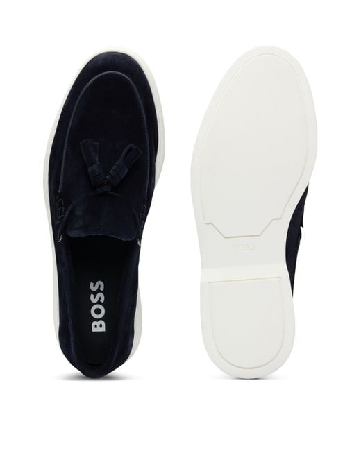 BOSS Suede Tassel Loafers in Blue for Men | Lyst
