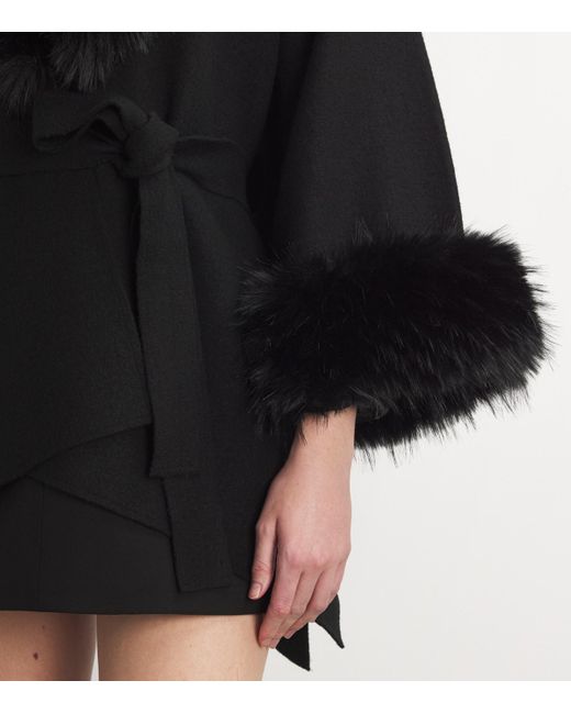 Alice + Olivia Faux Fur-Trim Joanna Cardigan in Black | Lyst