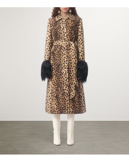 Valentino Garavani Wool Animal Print Coat in Natural | Lyst