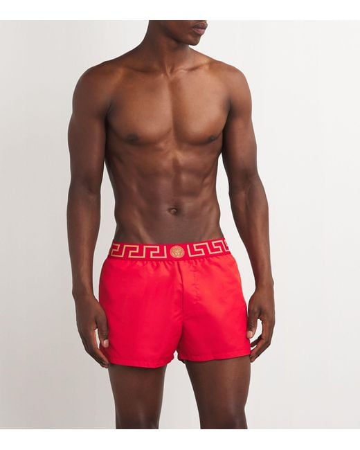 Versace Greca Border Swim Shorts in Red for Men | Lyst