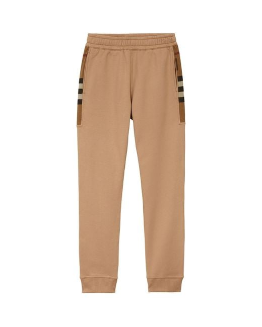 Burberry Cotton-Blend Check-Trim Sweatpants in Natural for Men | Lyst UK
