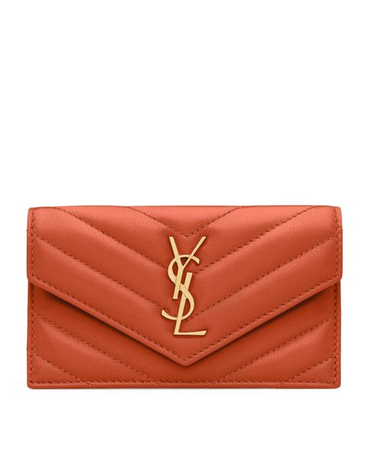 Saint Laurent Leather Cassandre Fragments Flap Card Holder in Orange ...