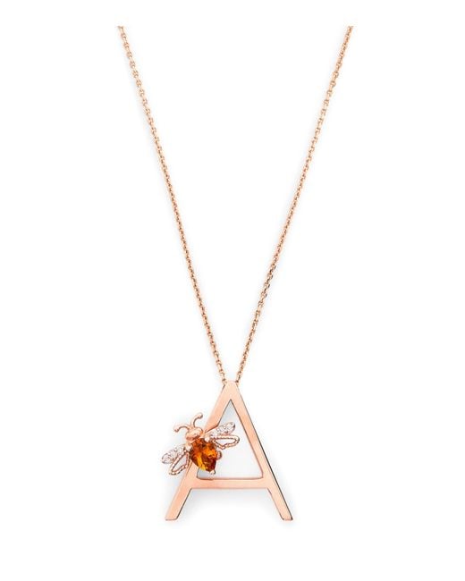 BeeGoddess Diamond And Citrine Letter 'A' Necklace in Metallic | Lyst UK