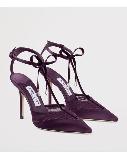 Jimmy Choo Afia 100 Satin-Mesh-Velvet Pumps in Purple | Lyst