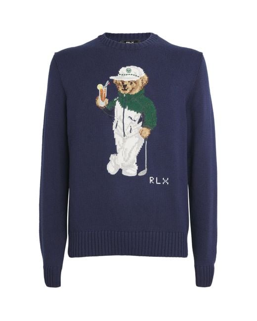 Ralph Lauren Cotton-Blend Polo Bear Sweater in Blue for Men | Lyst