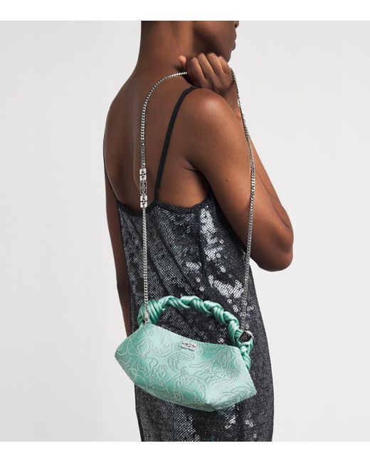 Ganni Mini Embellished Satin Bou Bag in Green | Lyst UK
