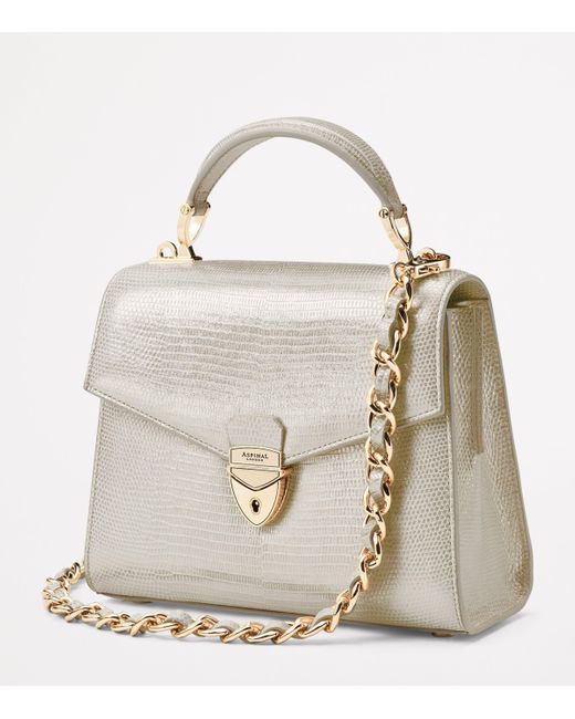 Aspinal of London Metallic Lizard-Effect Midi Mayfair 2 Bag in White | Lyst