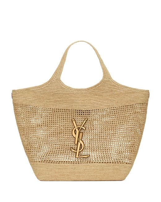 Saint Laurent Raffia Icare Tote Bag in Metallic | Lyst