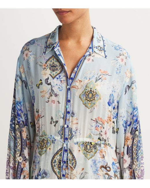 CAMILLA Silk Shirt Dress in Blue | Lyst