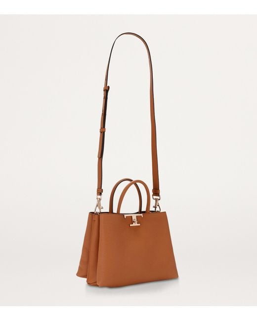 Tod's Small Leather Timeless T Shoulder Bag in Brown | Lyst