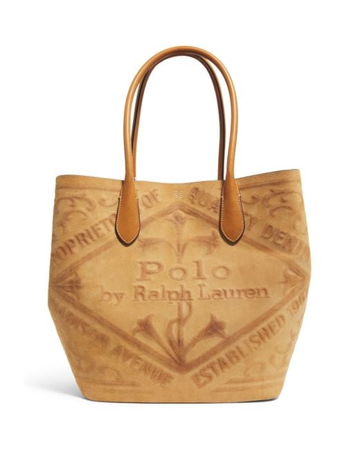 Polo Ralph Lauren Large Leather Embossed Bellport Tote Bag in Brown | Lyst