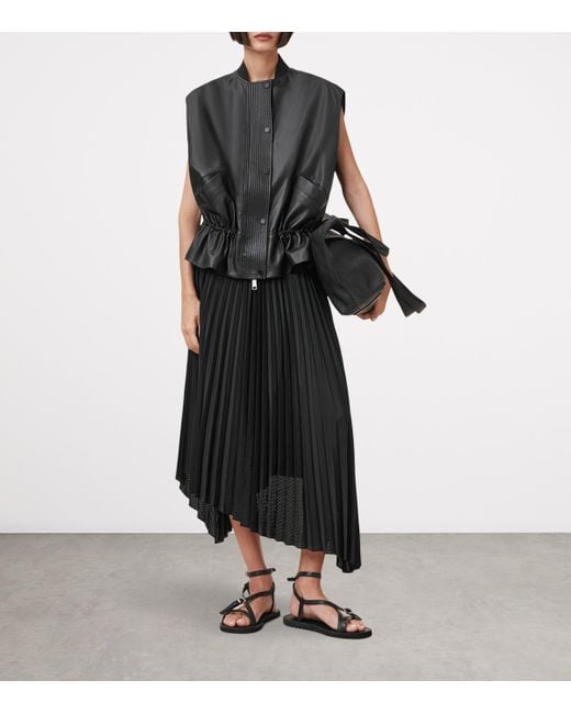 AllSaints Leather Sofi Lea Gilet in Black | Lyst