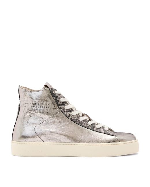 AllSaints Leather Tana Metallic High-Top Sneakers in Natural | Lyst