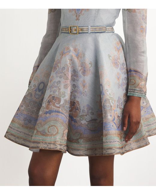 Zimmermann Belted Eden Mini Dress in Gray | Lyst