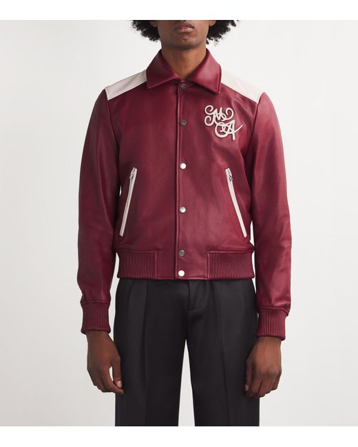 Amiri Logo Leather Jacket in Red for Men | Lyst