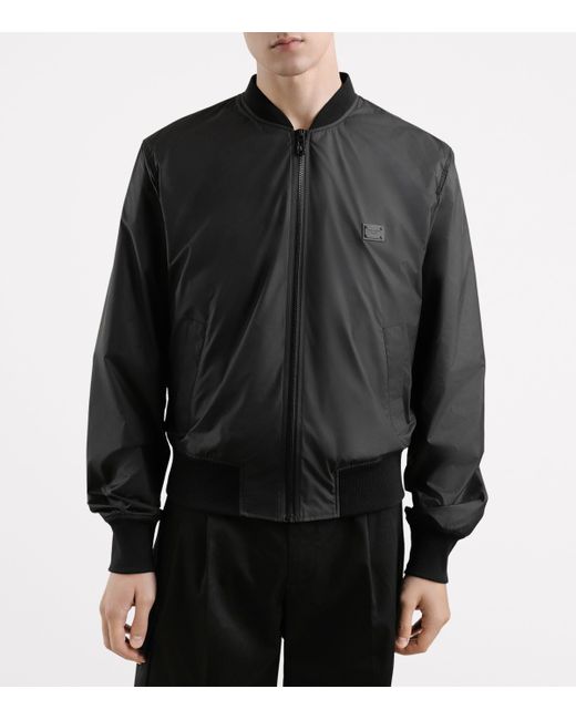 Dolce & Gabbana Padded Logo Tag Bomber Jacket in Black for Men | Lyst UK