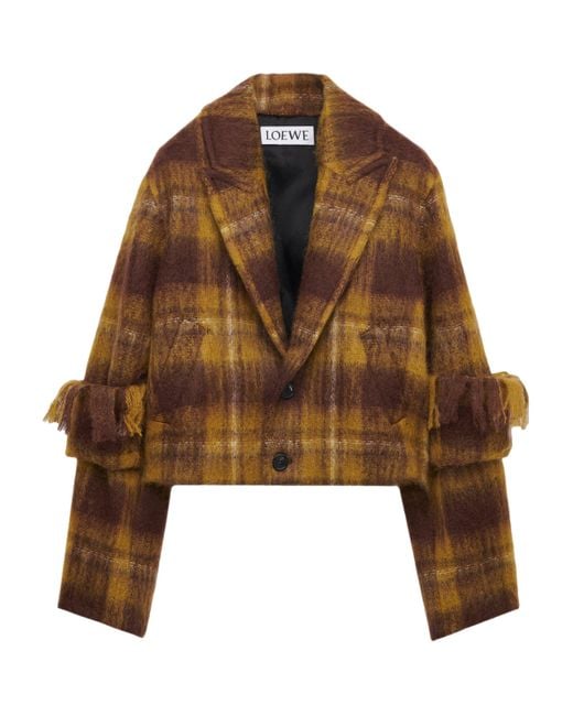 Loewe Mohair-Wool Scarf-Detail Check Coat in Brown | Lyst UK