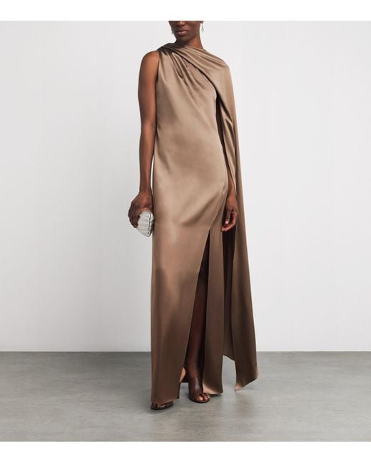 Max Mara Silk One-Shoulder Maxi Dress in Brown | Lyst UK