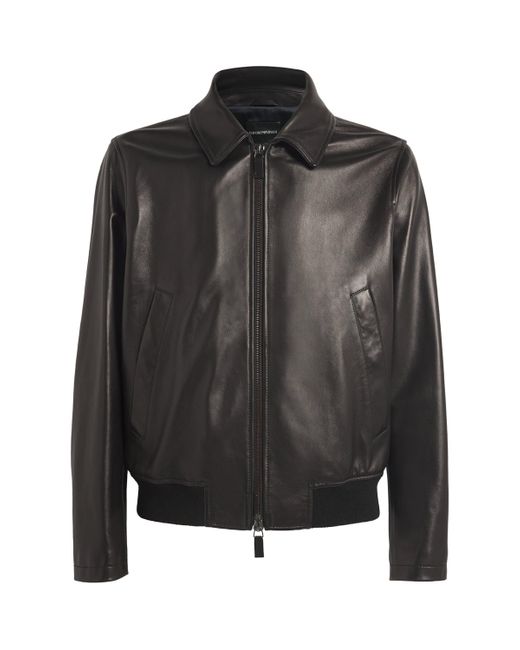 Emporio Armani Leather Bomber Jacket in Black for Men Lyst UK