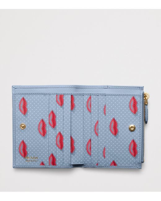 Prada Small Saffiano Leather Wallet in Blue | Lyst UK