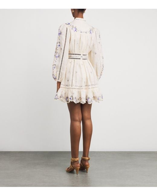 Zimmermann Linen Patience Mini Dress in White | Lyst UK